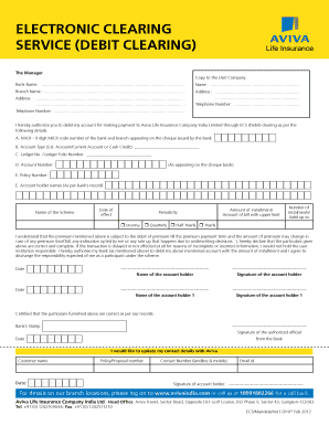 Fillable Online ELECTRONIC CLEARING SERVICE DEBIT CLEARING Fax Email ...