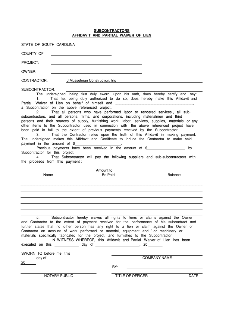 Fillable Online AFFIDAVIT AND PARTIAL WAIVER OF LIEN Fax Email Print ...