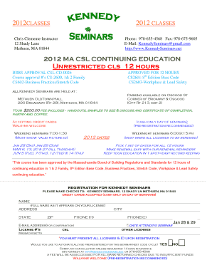 Fillable Online kennedyseminars 2012 MA CSL CONTINUING EDUCATION ...