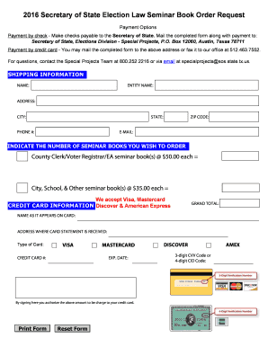 Fillable Online webservices sos state tx Seminar Book Order Form PDF ...