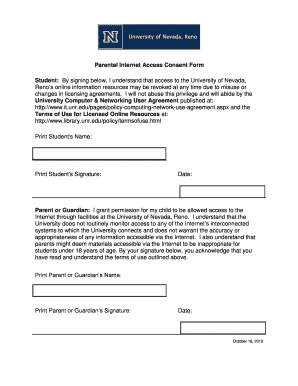 Fillable Online unr Parental Internet Access Consent Form - University of Fax Email Print ...