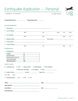 Fillable Online Earthquake Application Personal Fax Email Print - pdfFiller