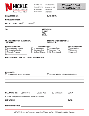 Fillable Online REQUEST FOR INFORMATION - Nickle Electrical Companies ...