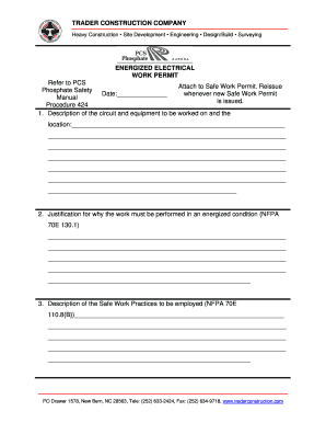 Fillable Online Section 424 Energized Electrical Work Permit Formdoc ...