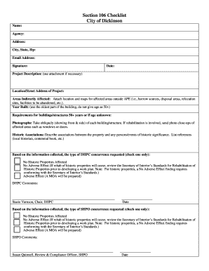 Fillable Online Section 106 Checklist City of Dickinson Fax Email Print ...