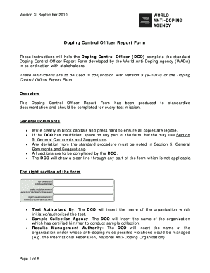 Fillable Online Doping Control Officer Report Form Fax Email Print ...