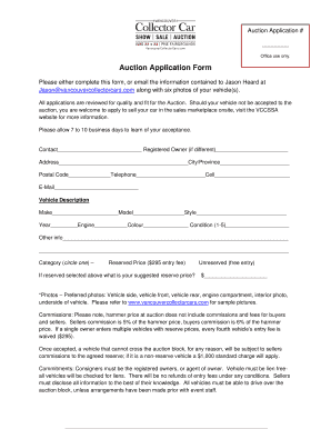 Fillable Online Office use only Auction Application Form Fax Email ...