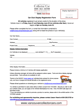 Fillable Online Car Club Display Registration Form Office use only Fax ...