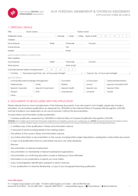 Fillable Online ALIA PERSONAL MEMBERSHIP OVERSEAS ASSESSMENT Fax Email ...