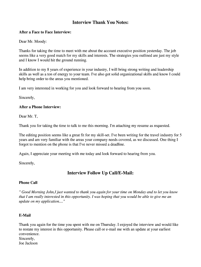 Fillable Online Interview Thank You Notes: Fax Email Print - pdfFiller
