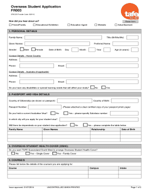 Fillable Online tafesouthwest edu Overseas Student Application - TAFE ...