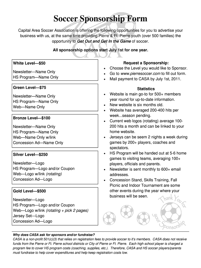 Fillable Online Soccer Sponsorship Form Fax Email Print - pdfFiller