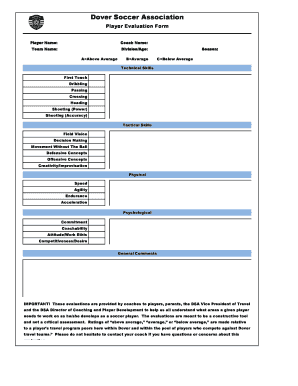 Fillable Online doversoccer Player Evaluation Form - Dover Soccer ...