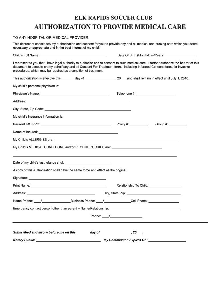 Fillable Online soccer - medical authorizationdoc Fax Email Print ...
