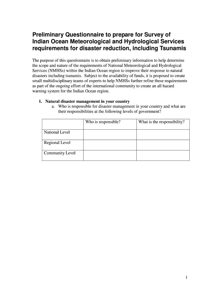 Fillable Online Preliminary Questionnaire to prepare for Survey of Fax ...
