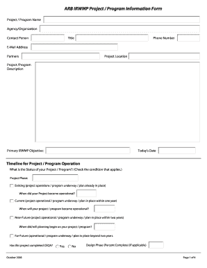 Fillable Online rwah2o ARB IRWMP Project Program Information Form Fax ...