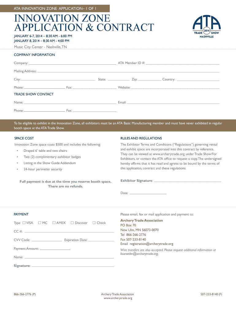 Fillable Online ATA INNOVATION ZONE APPLICATION 1 OF 1 INNOVATION ZONE ...