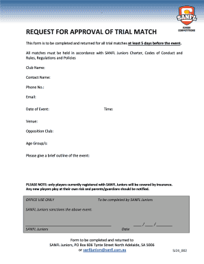Fillable Online REQUEST FOR APPROVAL OF TRIAL MATCH Fax Email Print ...