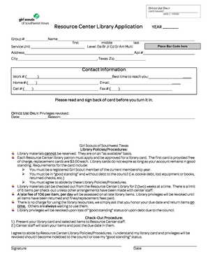 Fillable Online Resource Center Library Application Library Application ...
