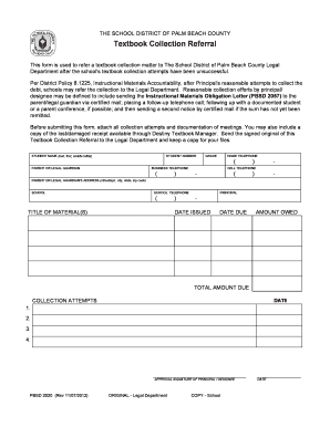 Fillable Online palmbeachschools This form is used to refer a textbook ...