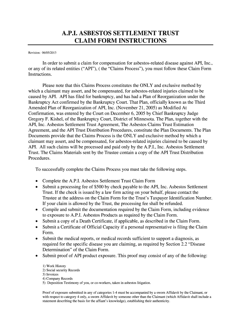 Fillable Online API ASBESTOS SETTLEMENT TRUST CLAIM FORM Fax Email ...