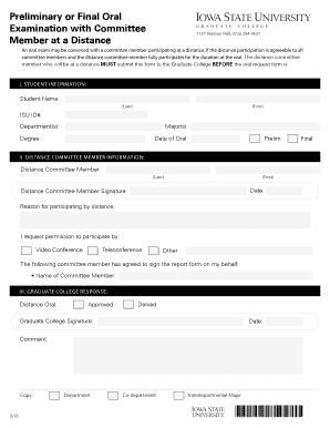 Fillable Online Preliminary or Final Oral - Iowa State University Fax Email Print - pdfFiller