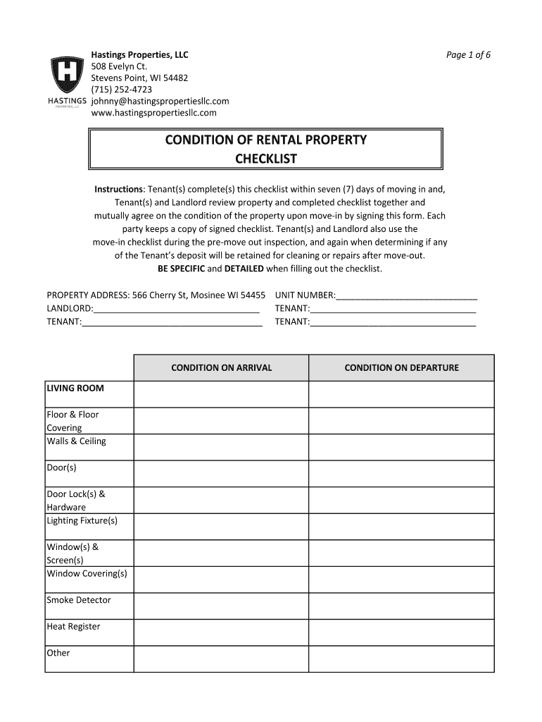 Fillable Online CONDITION OF RENTAL PROPERTY CHECKLIST - Fax Email ...