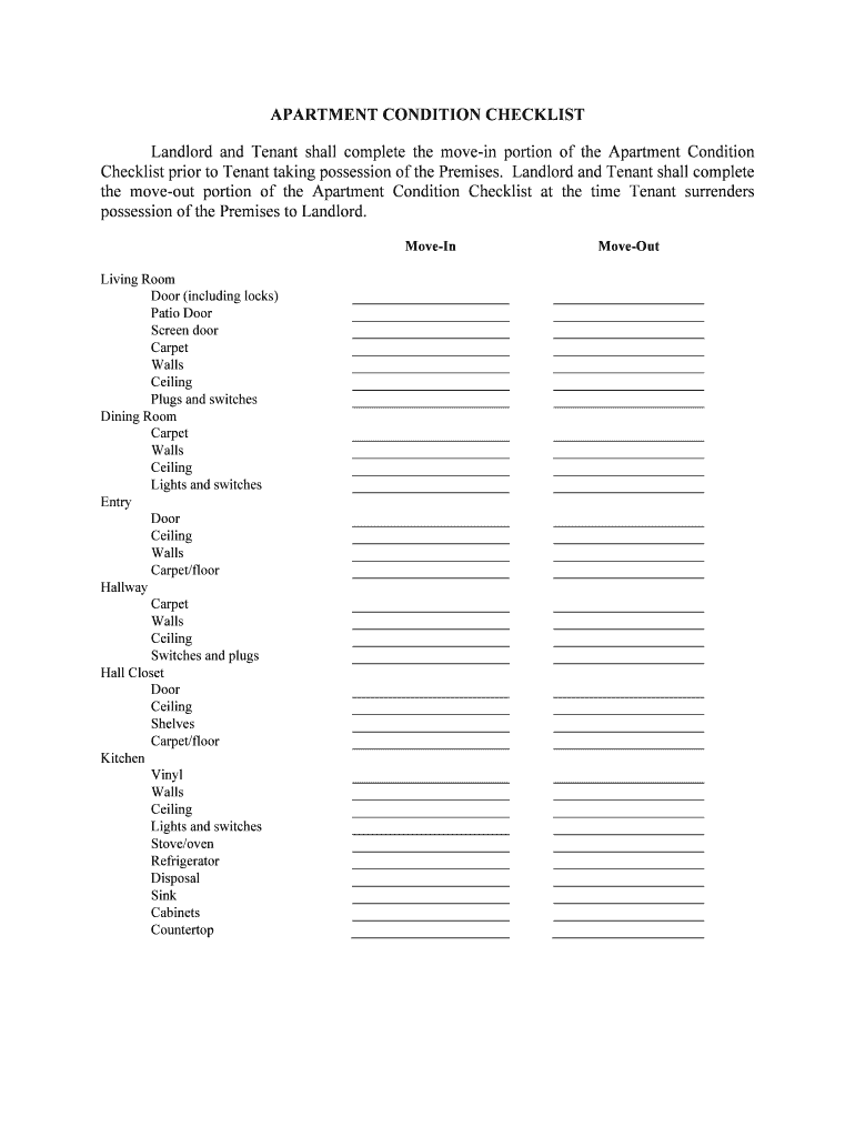 Fillable Online APARTMENT CONDITION CHECKLISTdocx Fax Email Print ...