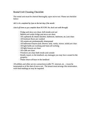 Fillable Online Rental Unit Cleaning Checklist: Fax Email Print - pdfFiller