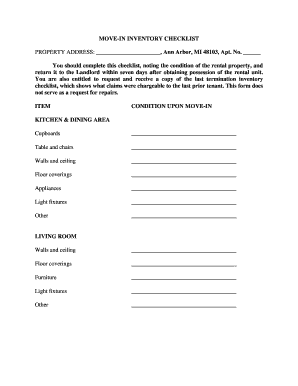 Fillable Online MOVE-IN INVENTORY CHECKLIST - WordPresscom Fax Email ...