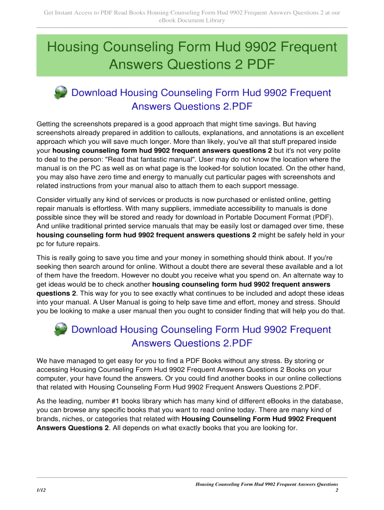 Fillable Online whatiscool Housing Counseling Form Hud 9902 Frequent Answers Fax Email Print ...