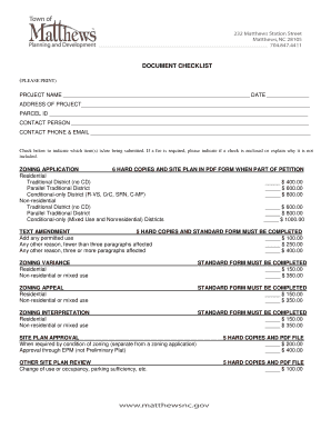 Fillable Online DOCUMENT CHECKLIST - matthewsncgov Fax Email Print ...