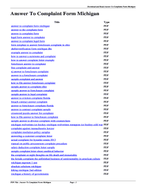 Fillable Online Answer To Complaint Form Michigan - ppgawcom Fax Email ...