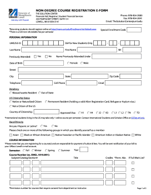 Fillable Online uml NON-DEGREE COURSE REGISTRATION E-FORM - Fax Email ...