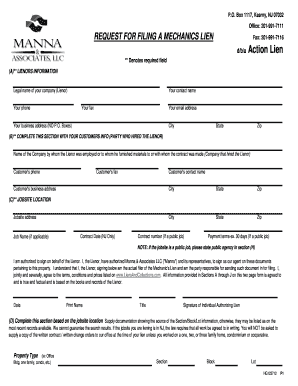Fillable Online Lien Request Form 122712xlsx Fax Email Print - pdfFiller