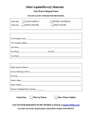 Fillable Online Lien Waiver Request Form Fax Email Print - pdfFiller
