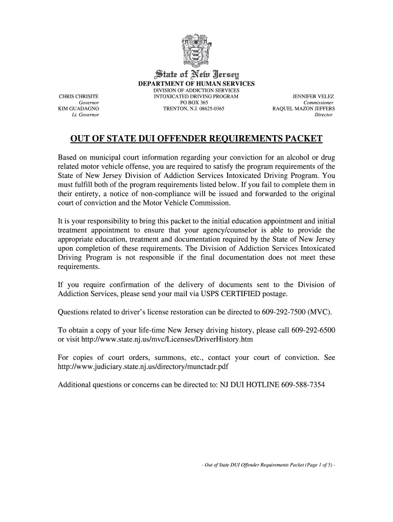 Fillable Online Out of state dui offender requirements packet - Tom ...