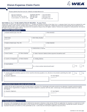 Fillable Online WEA Vision Expense Form Fax Email Print - pdfFiller
