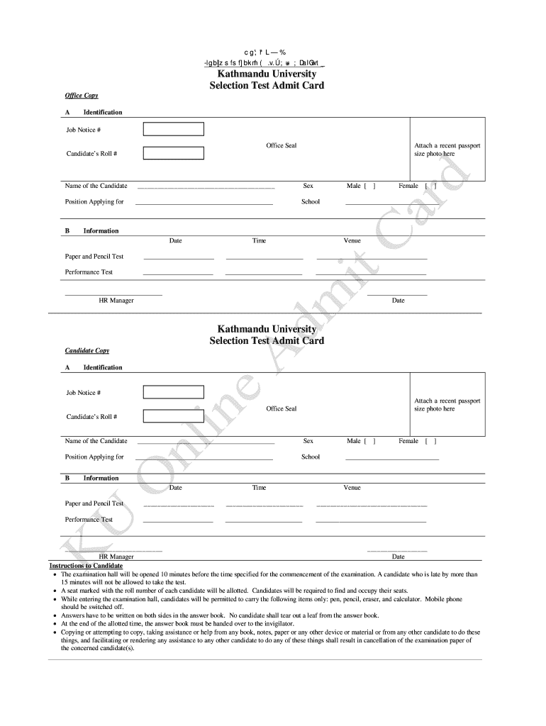 Fillable Online APPLICATION FORM for MBBS/BDS PROGRAM - Kathmandu ...