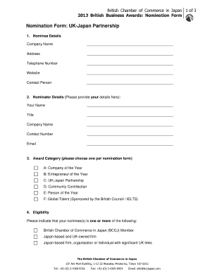Fillable Online Nomination Form UK-Japan Partnership Fax Email Print ...