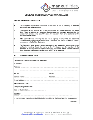 Fillable Online VENDOR ASSESSMENT QUESTIONNAIRE Fax Email Print - pdfFiller