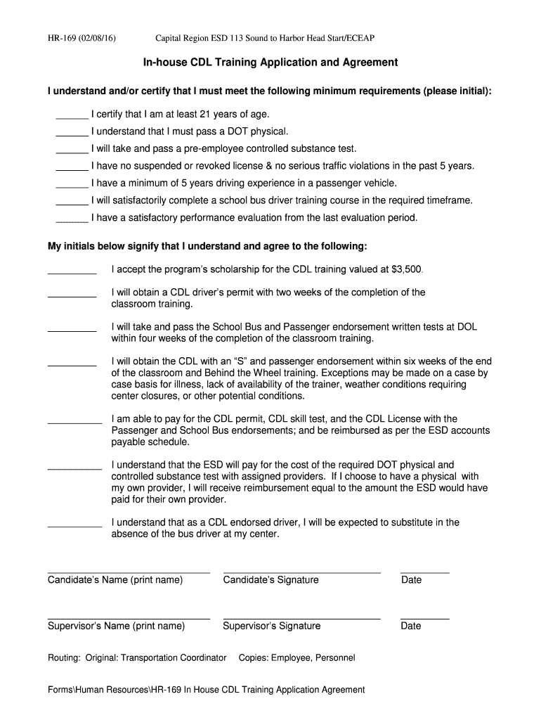 Fillable Online In-house CDL Training Application and Agreement Fax ...
