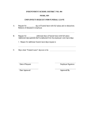 Fillable Online Funeral Leave Form - DISTRICT Fax Email Print - pdfFiller