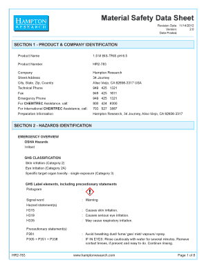 Fillable Online Material Safety Data Sheet - hamptonresearchcom Fax ...