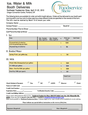 Fillable Online Ice Water Milk Order Form Fax Email Print - pdfFiller