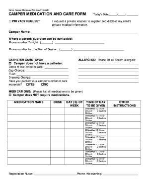 Fillable Online cocai Camper Medication Care Form E S 2013 - cocai Fax ...