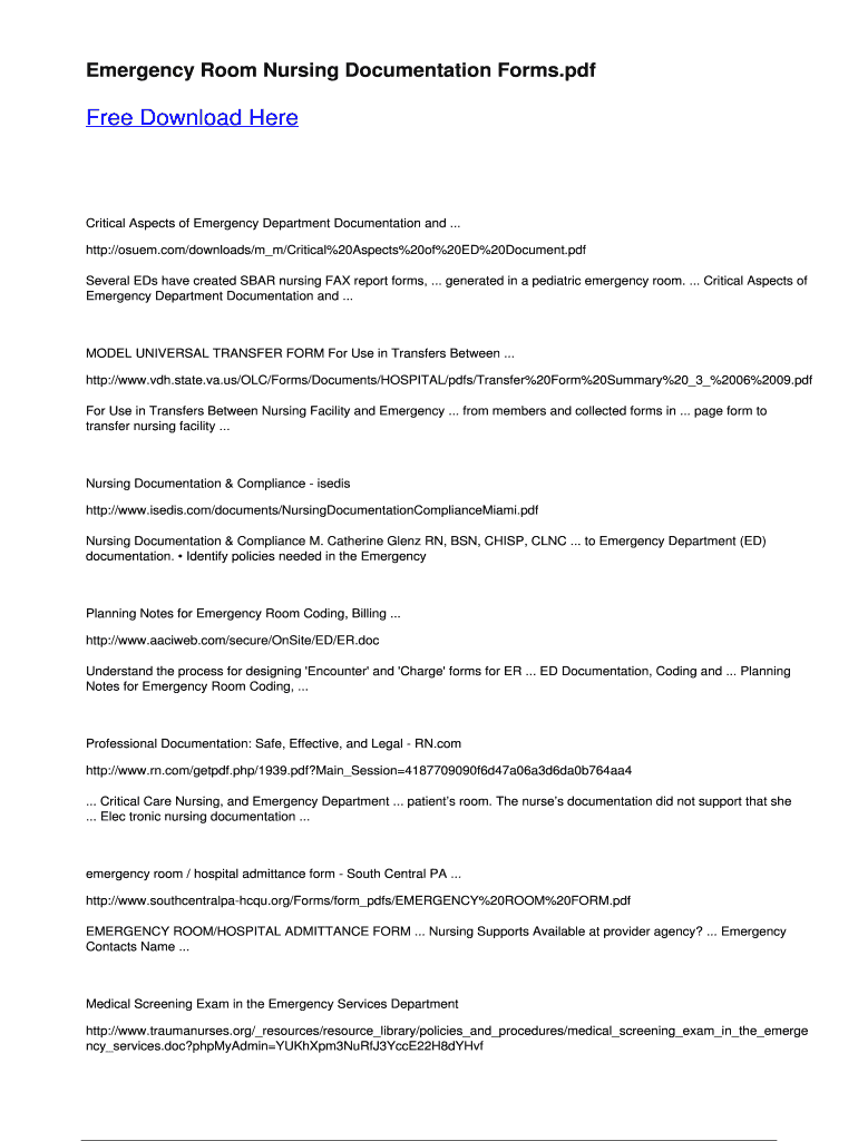 Fillable Online Emergency Room Nursing Documentation Forms Fax Email ...