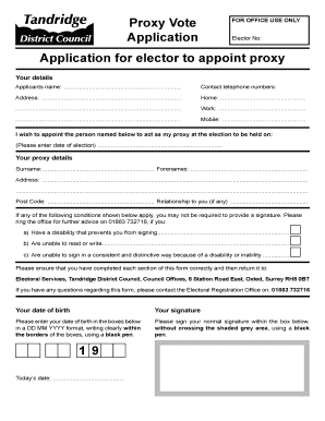 Fillable Online Proxy Vote FOR OFFICE USE ONLY Application Elector No ...