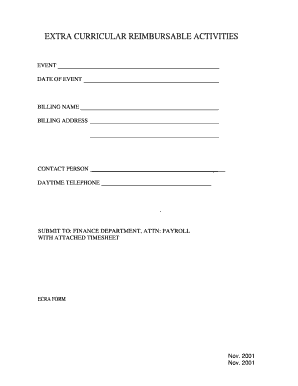 Fillable Online EXTRA CURRICULAR REIMBURSABLE ACTIVITIES Fax Email ...