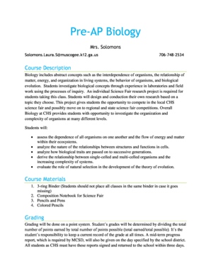 Fillable Online Pre-AP Biology - Columbus High School Fax Email Print ...